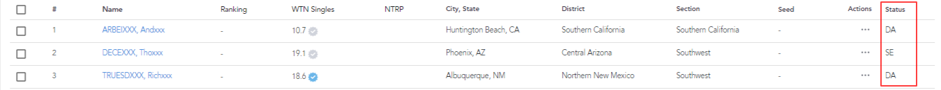 Editing Player Status in Tournament Desk – USTA Online Help Center