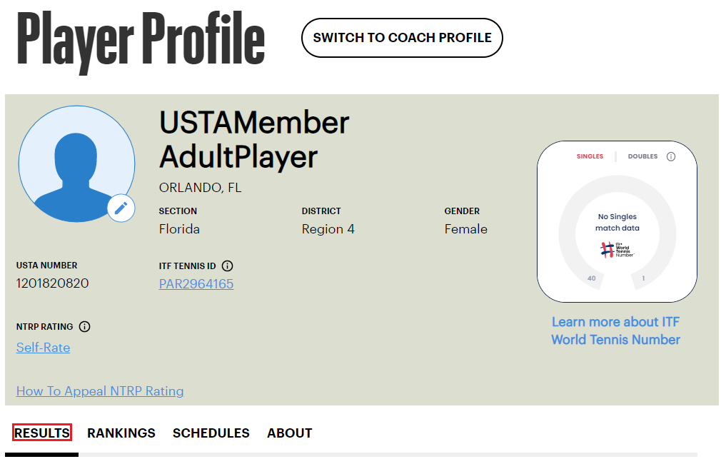 The Player Profile Results and Rankings Tab – USTA Online Help Center