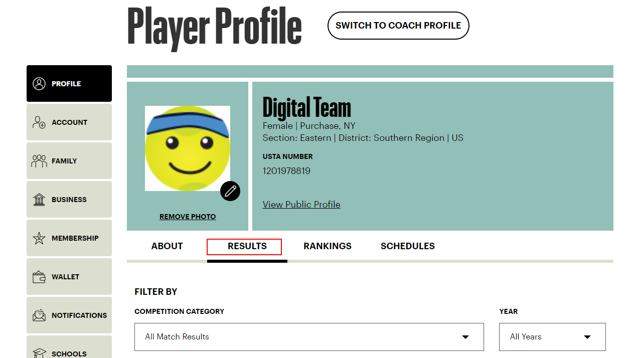The Player Profile Results and Rankings Tab – USTA Online Help Center