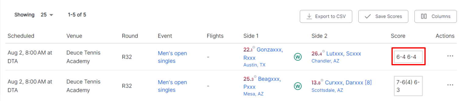 Score Entry (Bulk/Hotkey) – USTA Online Help Center