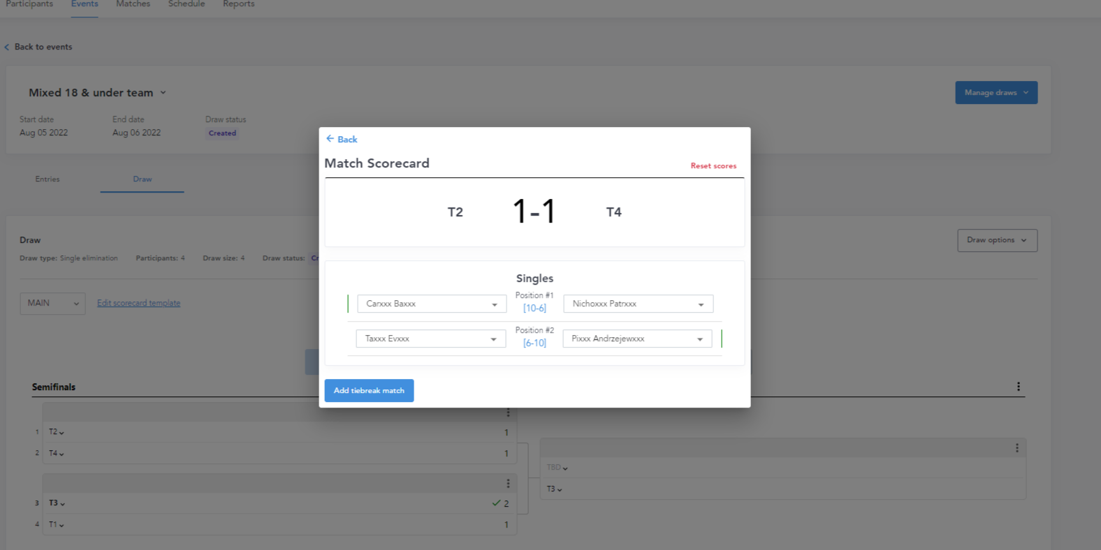 Team Events - Add Tiebreaker Match in a Dual Match – USTA Online Help ...